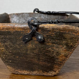 Small Vintage Primitive Wooden Bucket Rice Grain Harvest Bucket, Rice ...
