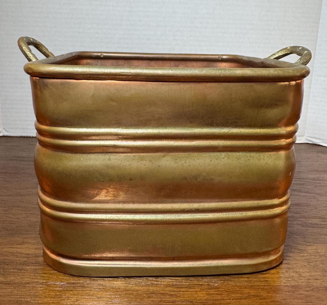 Vintage Copper Metal Pot Container Planter With Hardware Handles ...