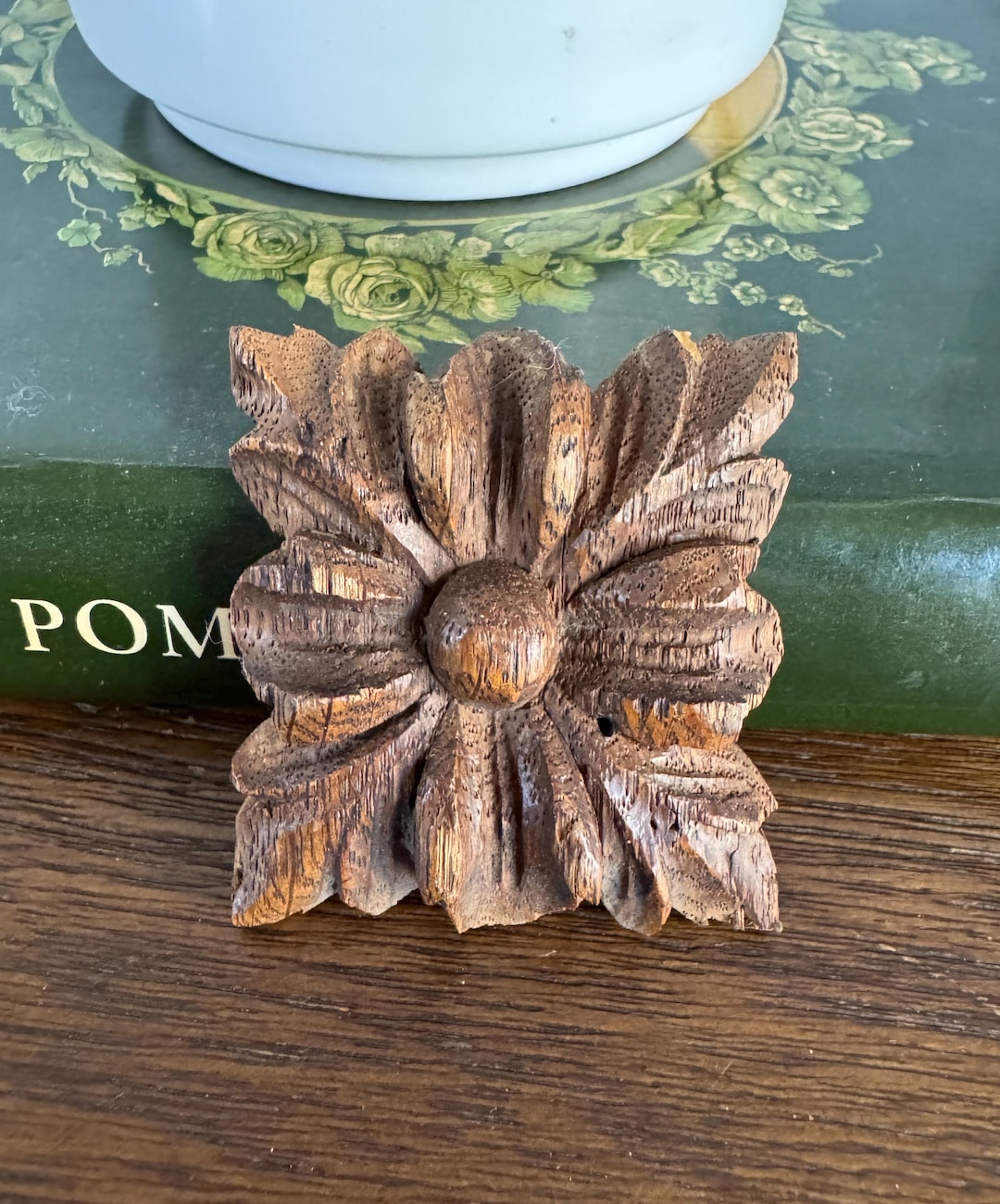 Antique Wood Rectangle Rosette Applique Rosette Medallions Decorative ...