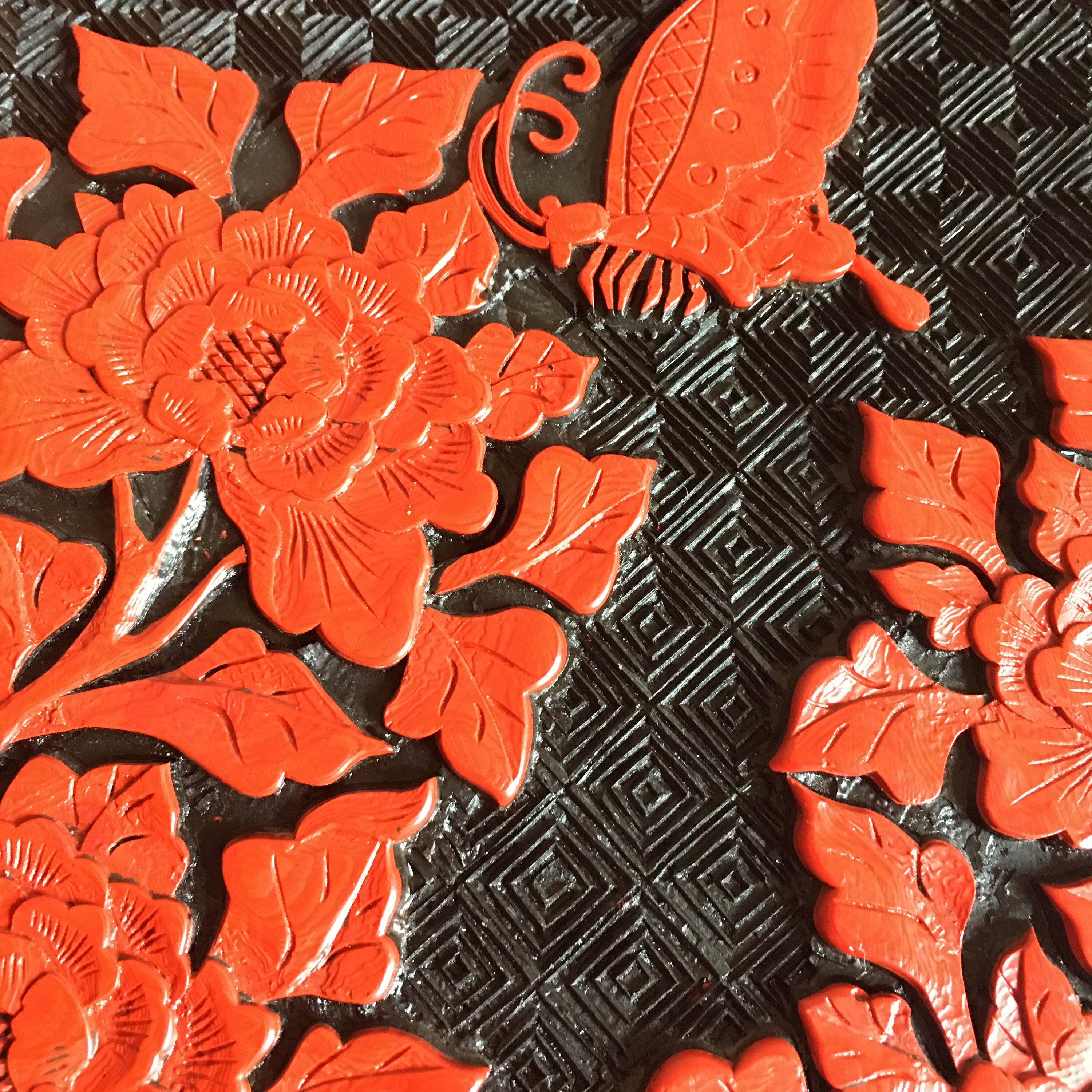 Antique Black and Red Cinnabar Plate With Wooden Stand - Etsy