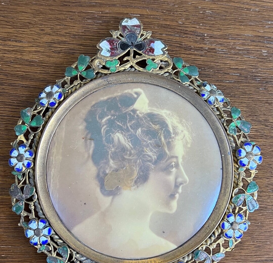 Vintage Brass With Enamel Shamrock Photo Picture Frame, Brass Photo ...