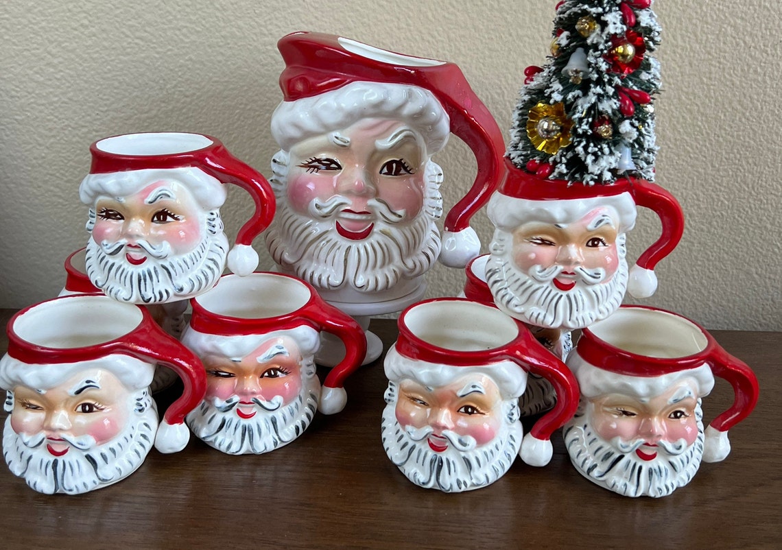 Vintage Napco Santa Pitcher 8 Mug Set Vintage Christmas - Etsy