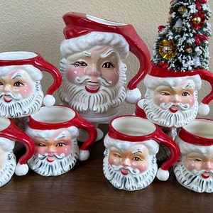 Vintage Napco Santa Pitcher 8 Mug Set, Vintage Christmas, Vintage Santa ...