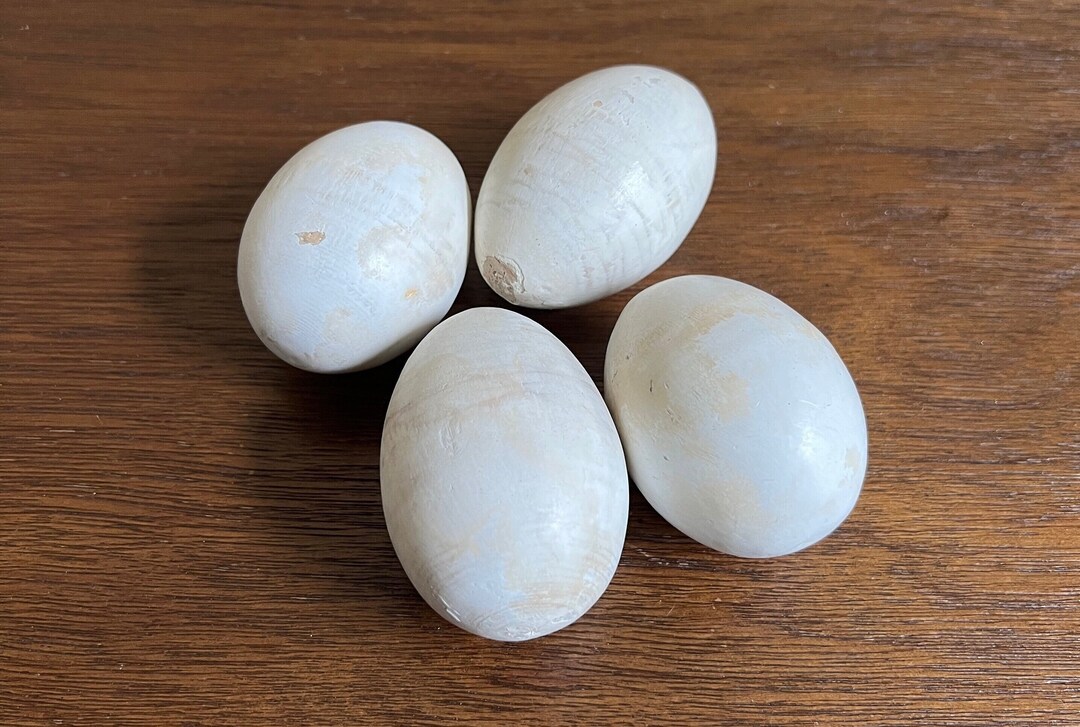 4 Vintage Wooden White Eggs, Wood White Eggs, White Eggs Decor ...