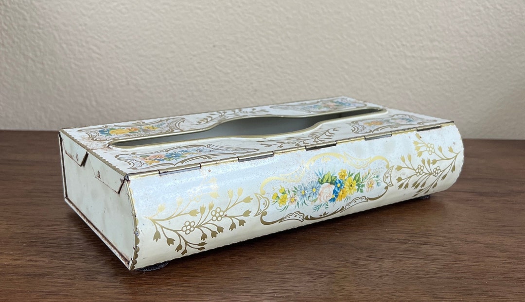 Vintage Metal Tissue Holder Box Cover With Floral Design, Metal Tissue ...
