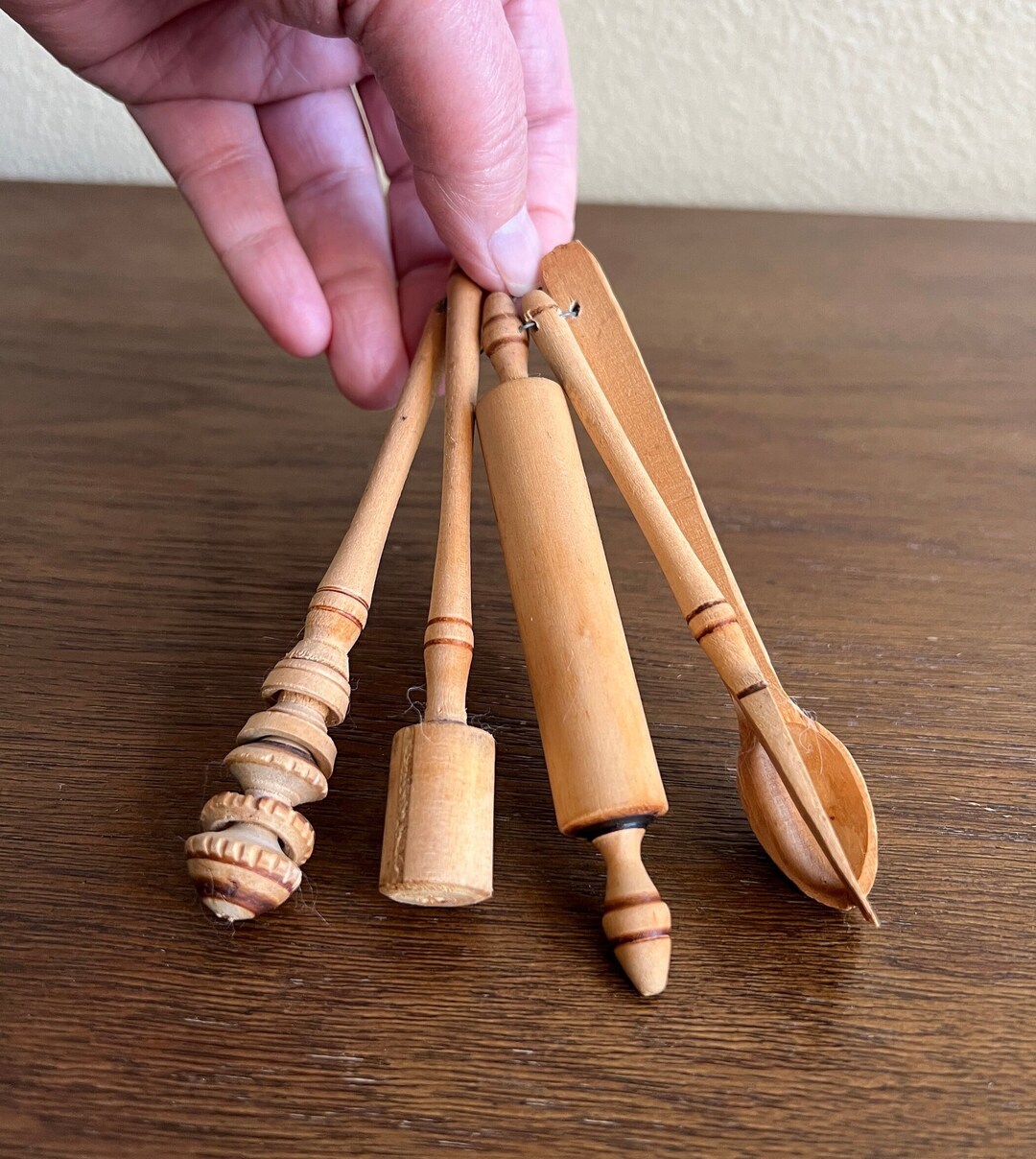 Vintage Miniature Wood Utensil Set, Wood Utensil Set, Miniature ...
