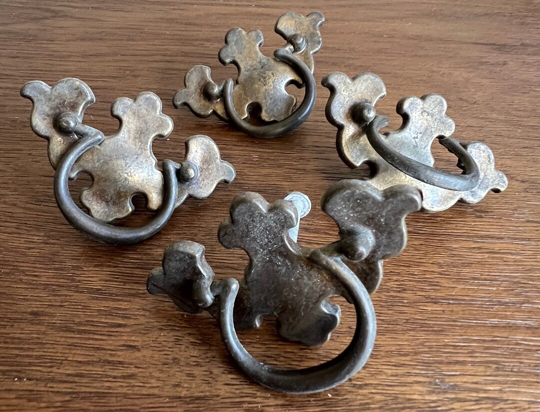 Set of 4 Vintage Brass Drop Handle Drawer Pulls, Small Brass Drawer ...