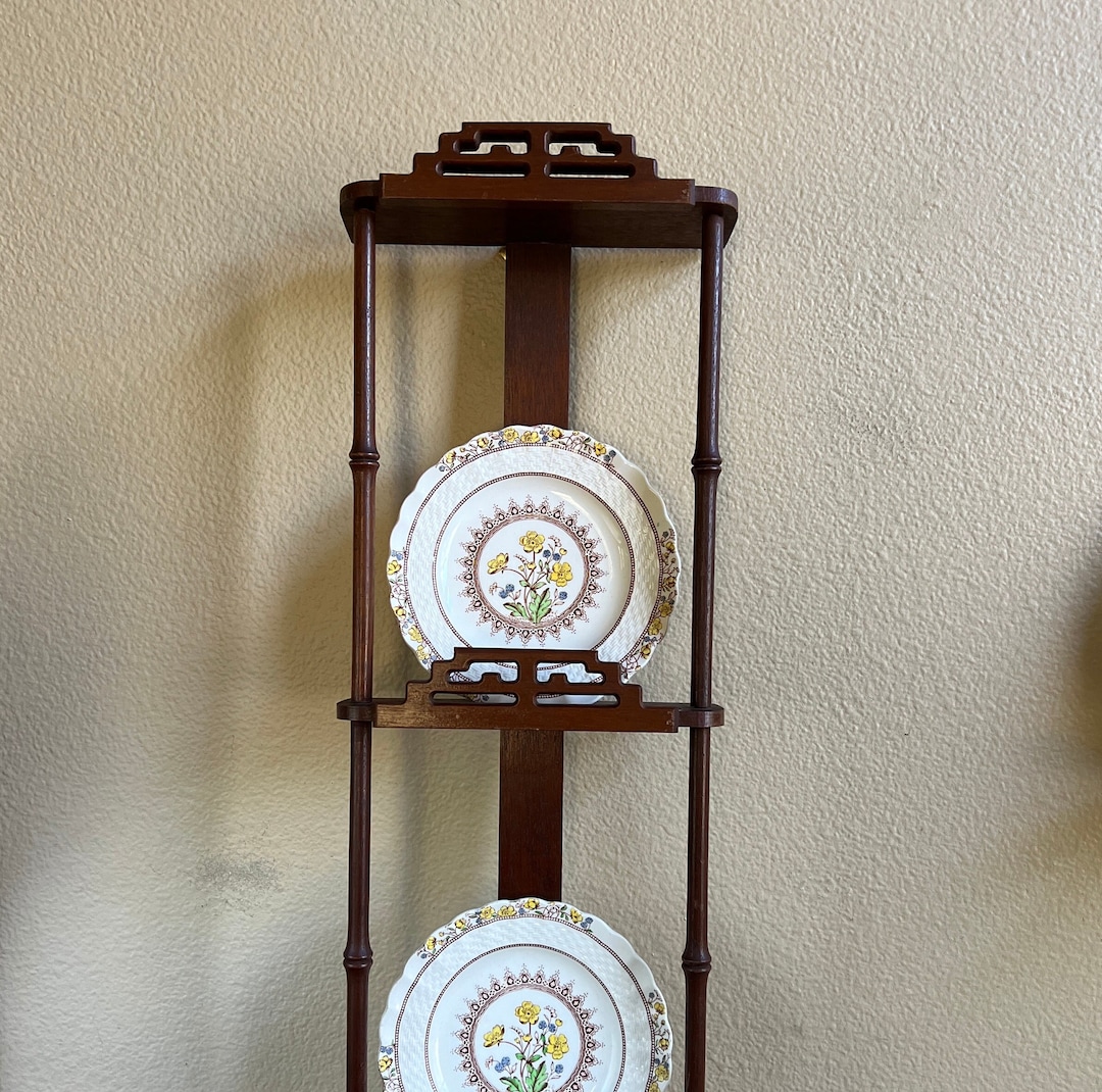 Vintage Wood Wall Plate Rack, Plate Holder Trinket Wall Shelf, Wall ...