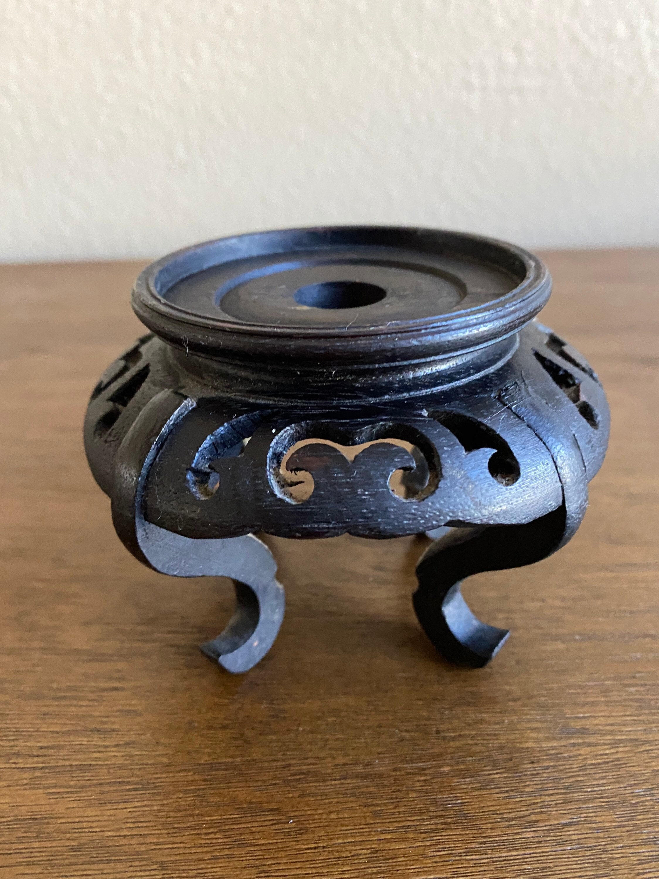 Ginger Jar Stand Vase Stand Base Vintage Dark Ebony Stained Wooden Pot ...