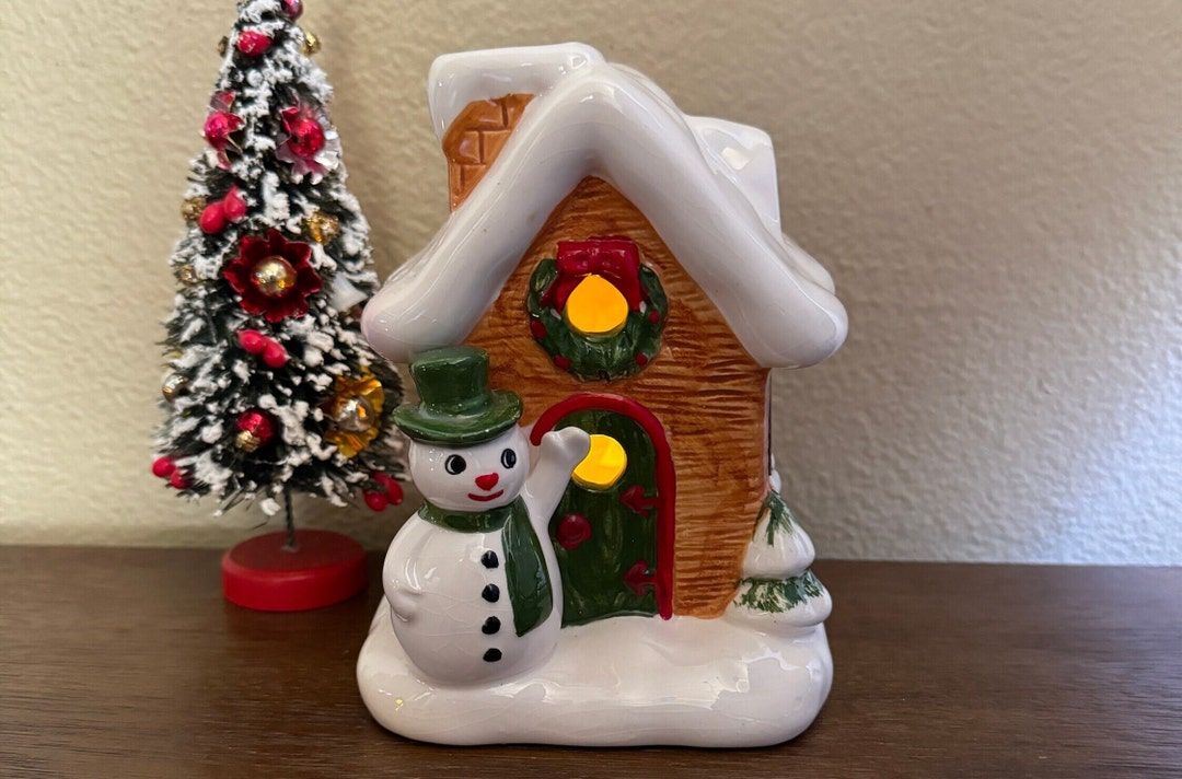 Vintage Lefton Light up Snowman House, Lefton Light up House, Vintage ...