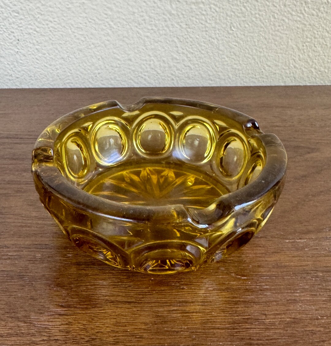 Vintage Amber Glass Ashtray, Amber Glass Ashtray, Barware Amber ...