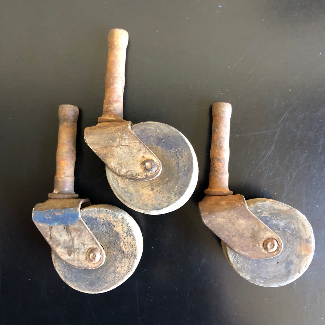 3 Large Vintage Wood Wheel and Metal Casters, Wood Casters, Old Casters ...