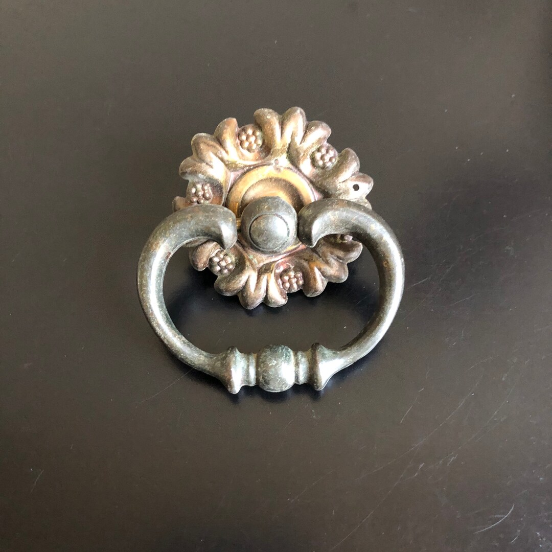 Vintage Brass Drop Loop Pull With Backplates, Vintage Drawer Pull ...