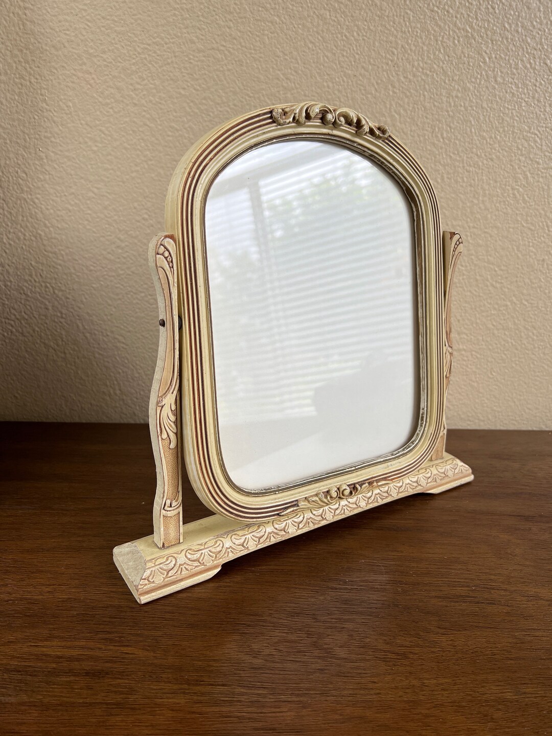 Vintage Tilt Wooden Photo Frame Wooden Carved Details off White Finish ...