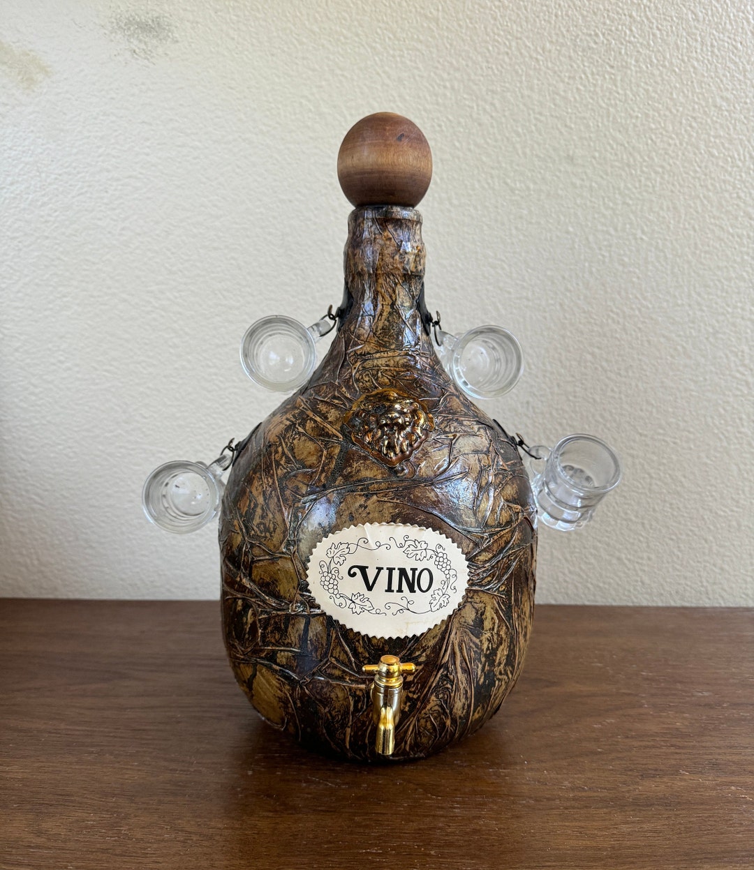 Vintage Leather Wrapped Vino Wine Bottle With Glasses, Wine Bottle ...