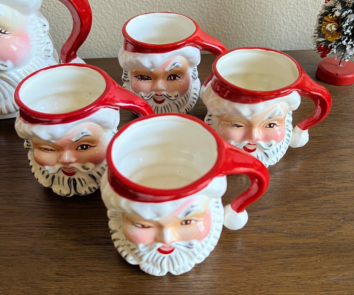 Vintage Napco Santa Pitcher 8 Mug Set Vintage Christmas - Etsy