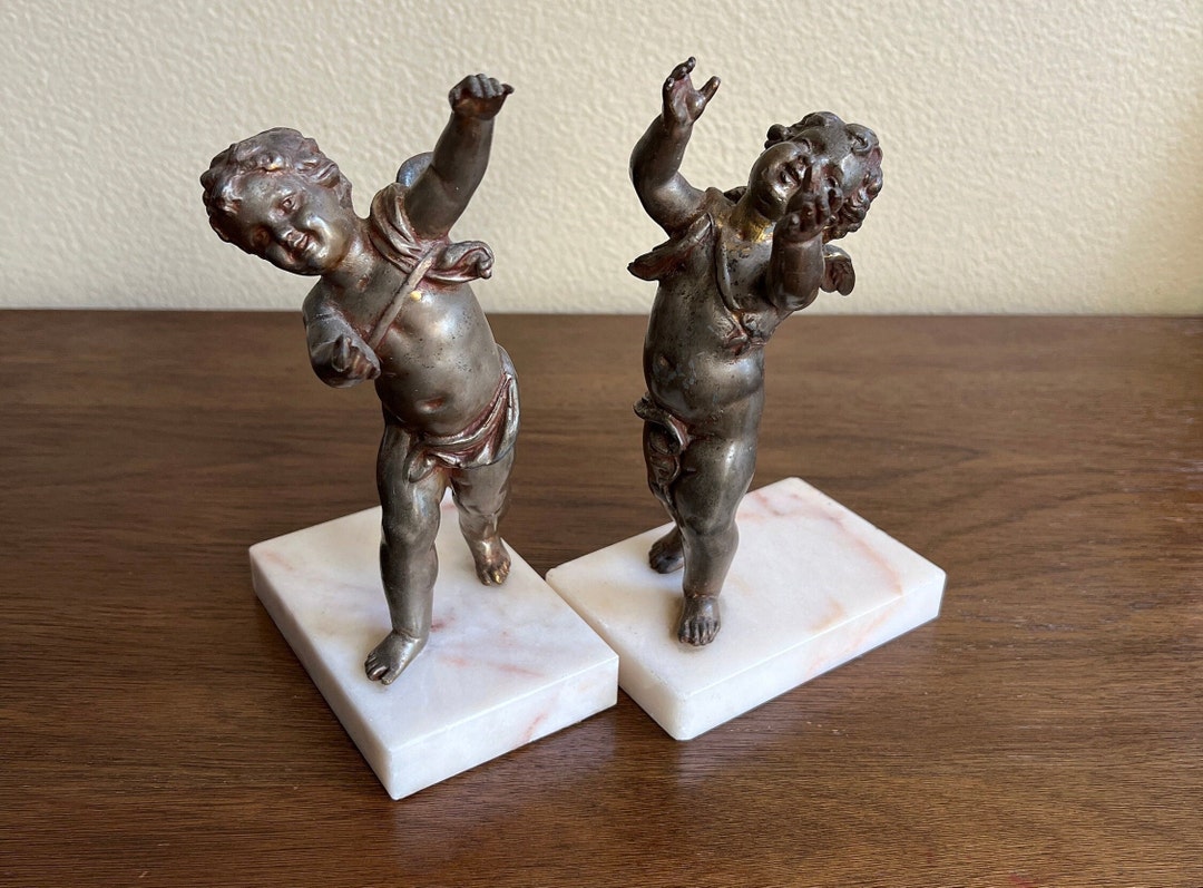 Vintage Bookends, Vintage Cherub Bookends, Cherub Bookends With Marble ...