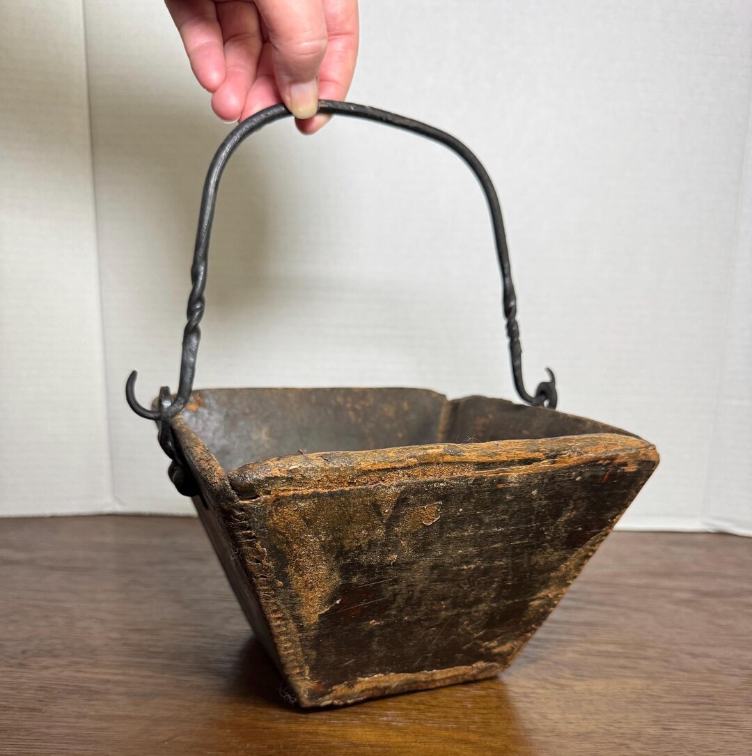 Small Vintage Primitive Wooden Bucket Rice Grain Harvest Bucket, Rice ...
