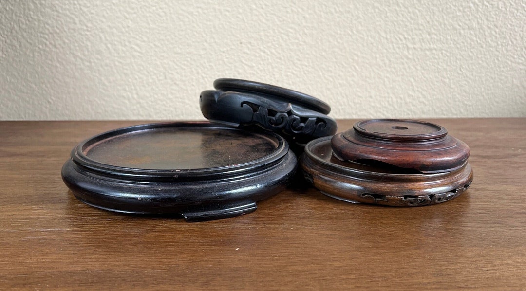 Vintage Stain Wooden Pot Stand, Asian Wooden Stand, Vase Stand Base ...
