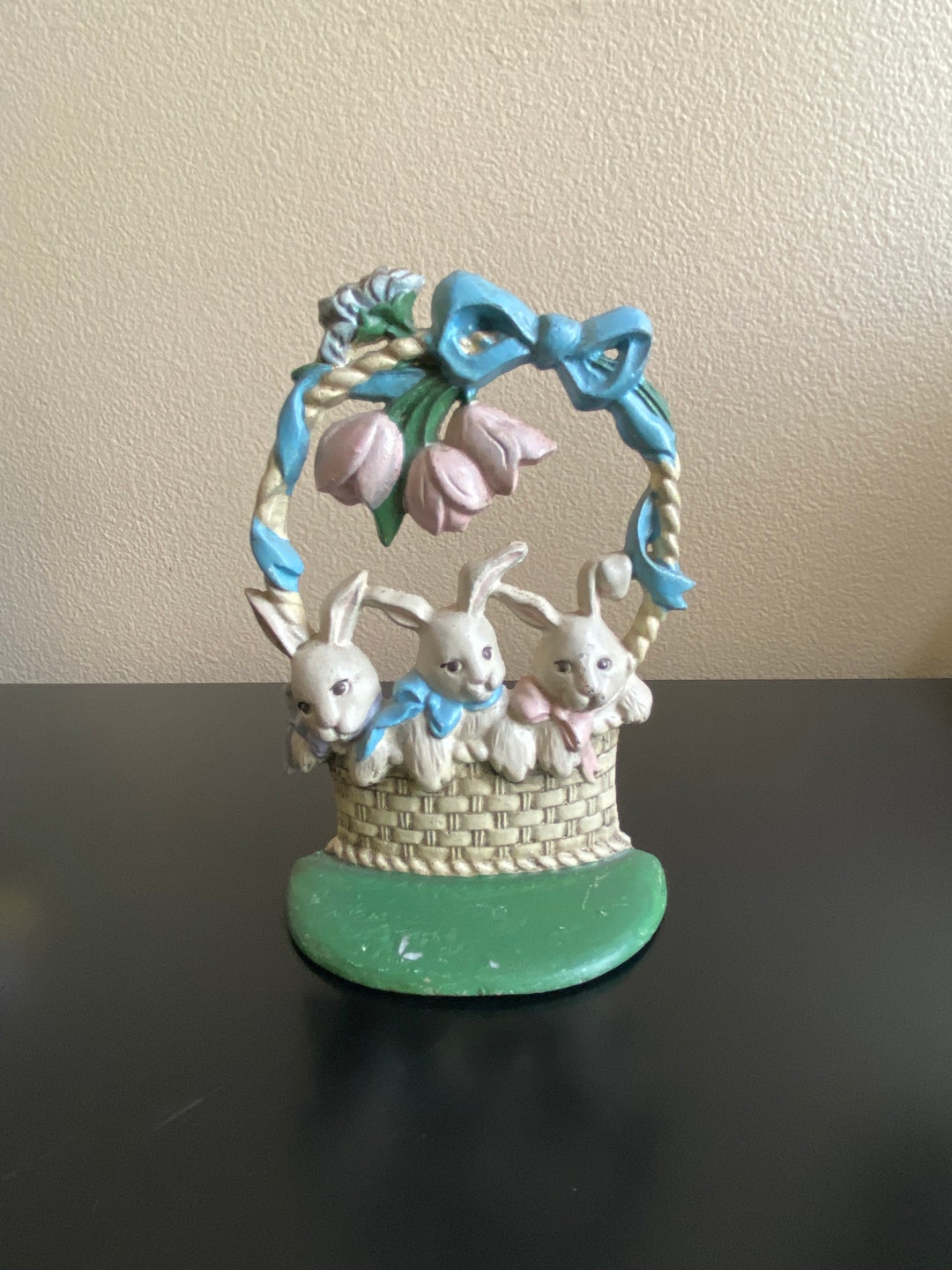 Vintage Cast Iron Doorstop Bunny Rabbits in Basket Doorstop - Etsy