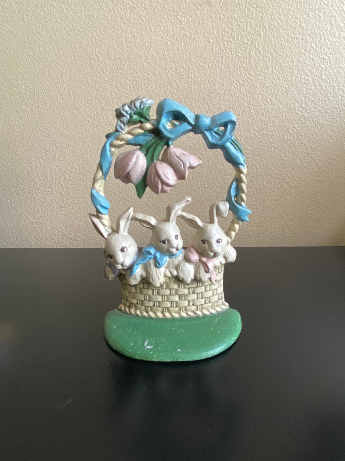 Vintage Cast Iron Doorstop Bunny Rabbits in Basket Doorstop | Etsy