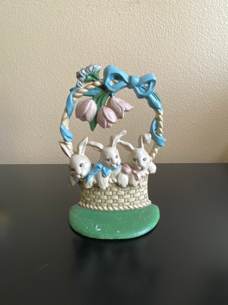 Vintage Cast Iron Doorstop Bunny Rabbits in Basket Doorstop | Etsy