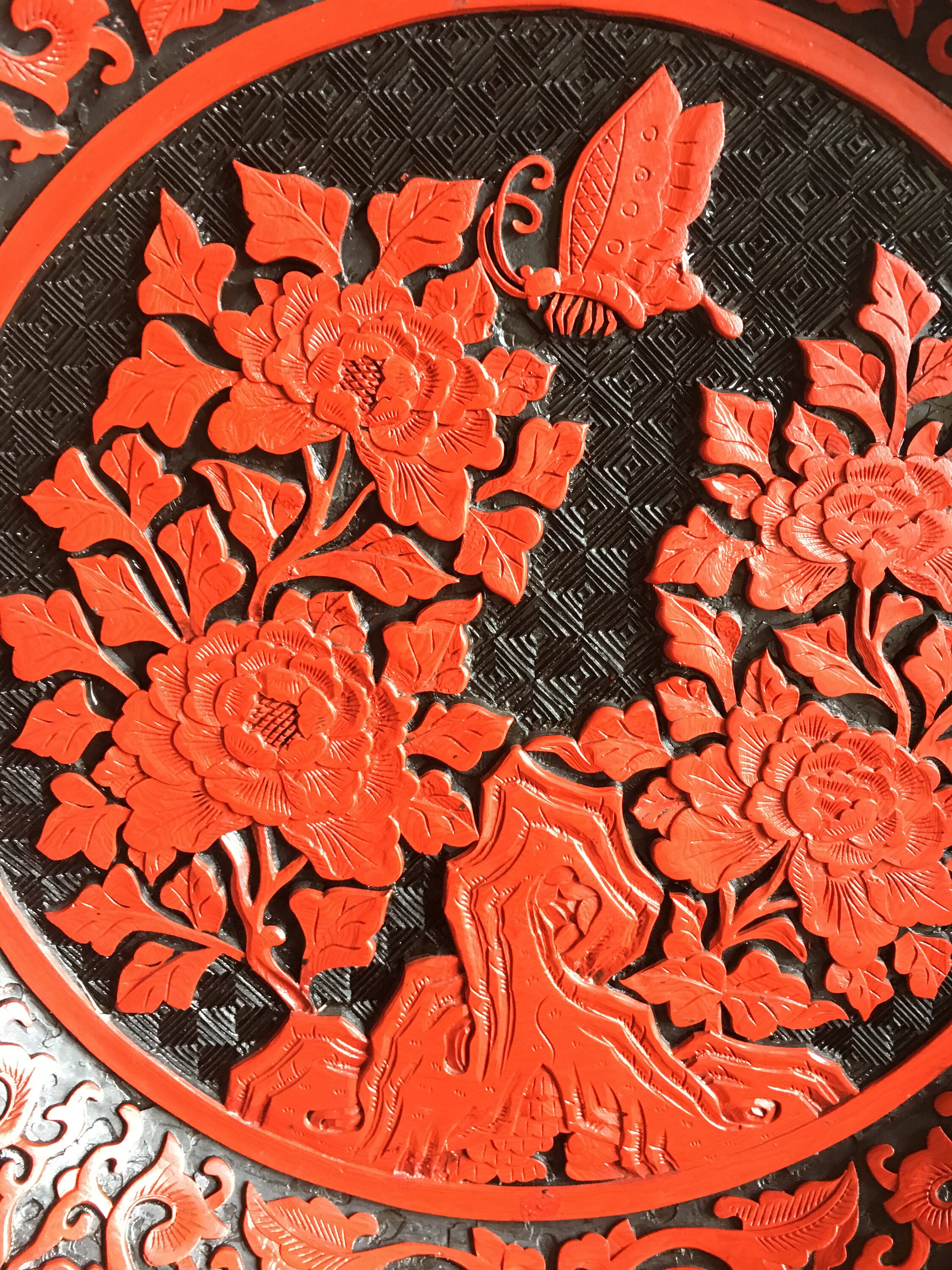 Antique Black and Red Cinnabar Plate With Wooden Stand - Etsy