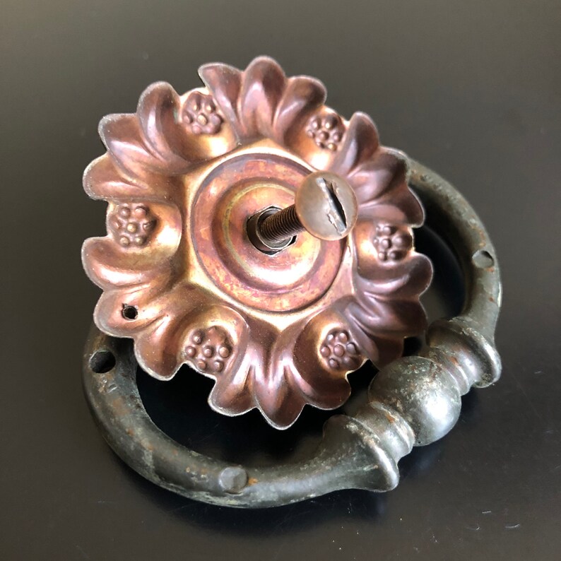 Vintage Brass Drop Loop Pull with Backplates Vintage Drawer | Etsy