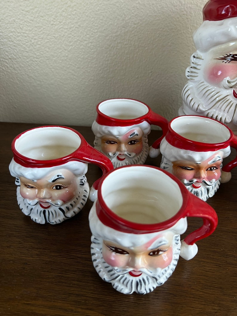Vintage Napco Santa Pitcher 8 Mug Set Vintage Christmas - Etsy