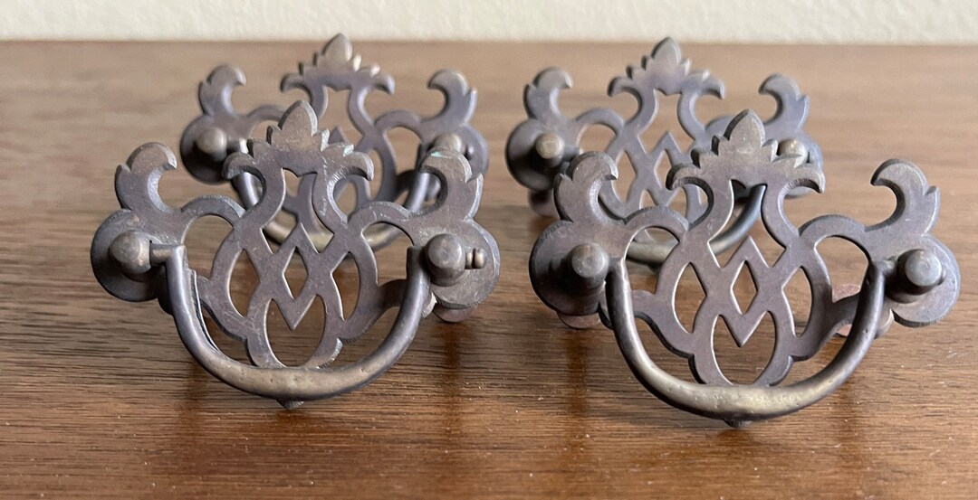 Set of 4 Vintage Brass Drop Handle Drawer Pulls, Small Brass Drawer ...