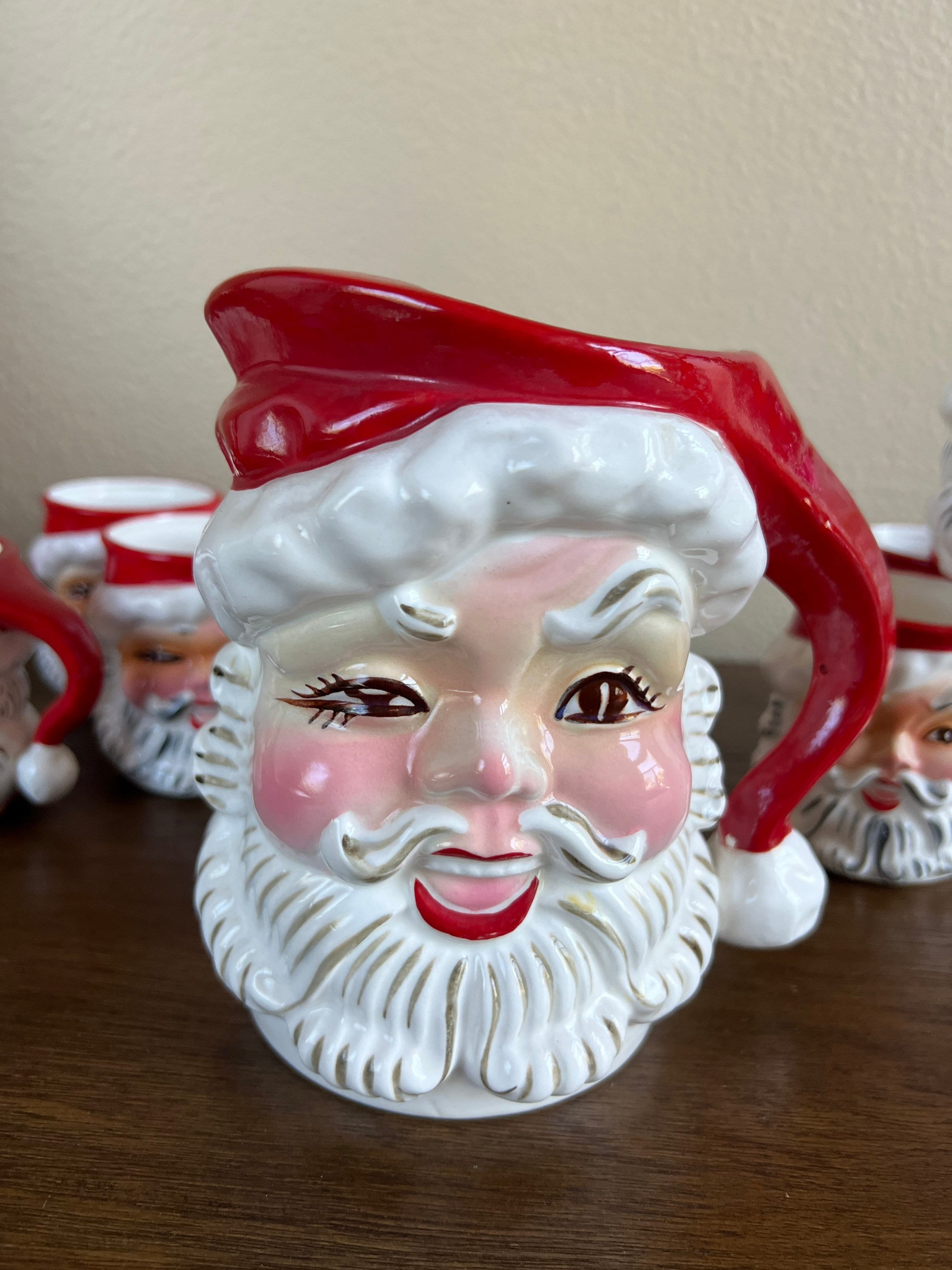 Vintage Napco Santa Pitcher 8 Mug Set Vintage Christmas - Etsy