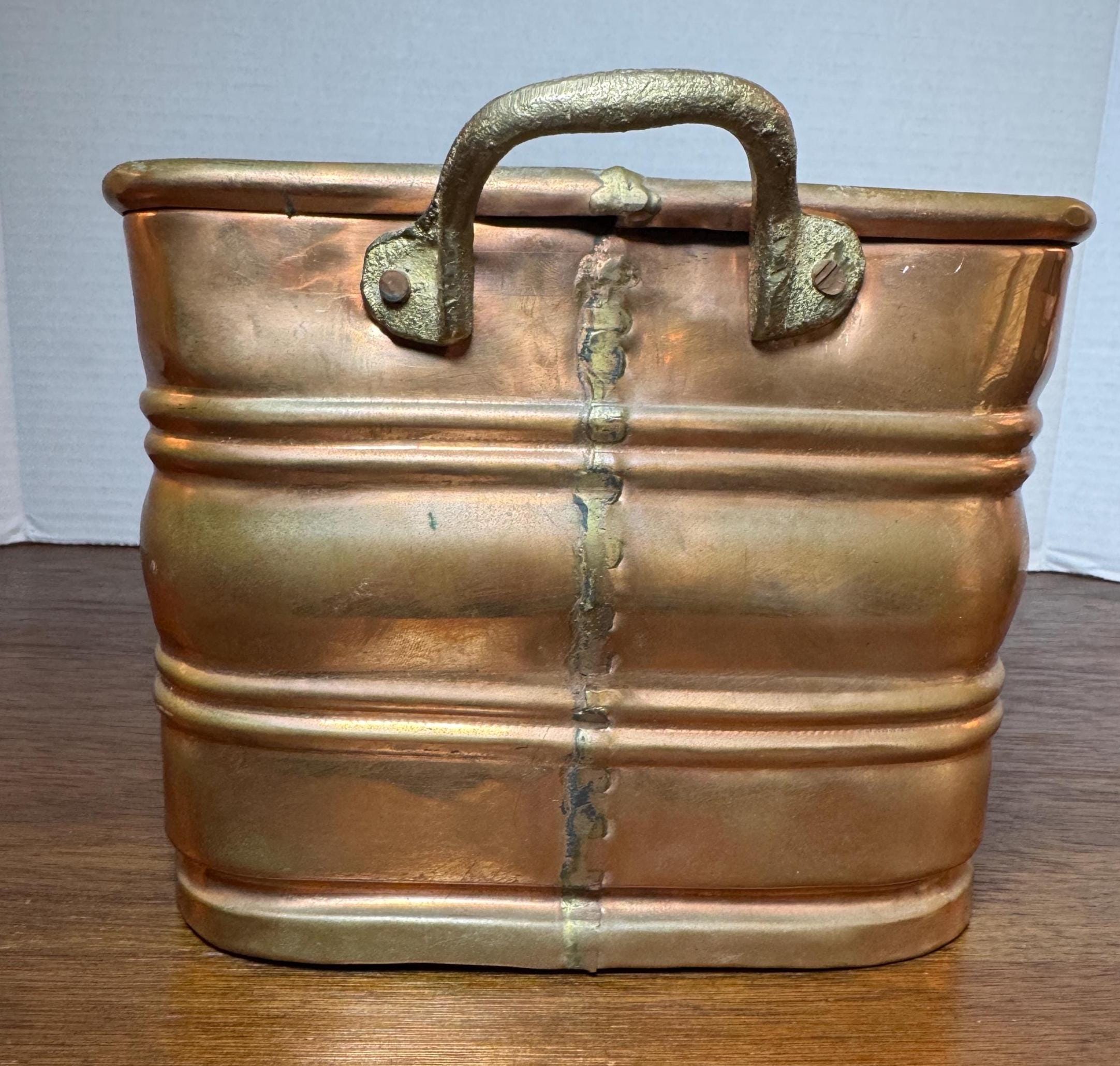 Vintage Copper Metal Pot Container Planter With Hardware Handles ...