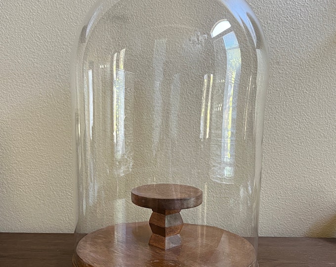 Large Vintage Cloche, Vintage Cloche, Glass Dome With Wood Base, Dome ...