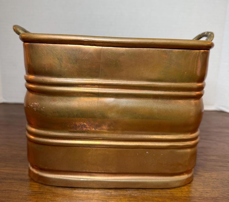 Vintage Copper Metal Pot Container Planter With Hardware Handles ...