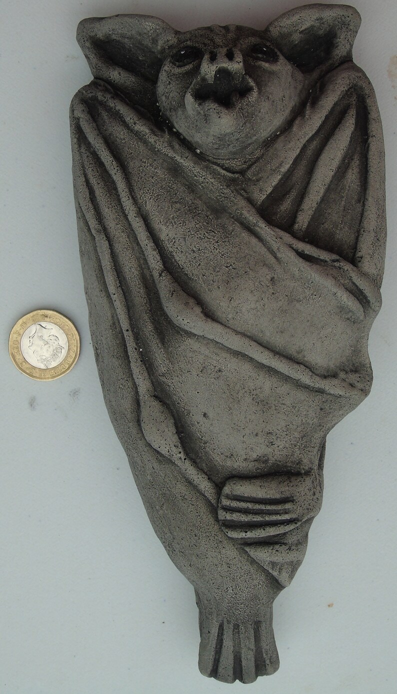 Resting Bat Wall Plaque: Hand Cast Stone Garden Ornament - Etsy UK