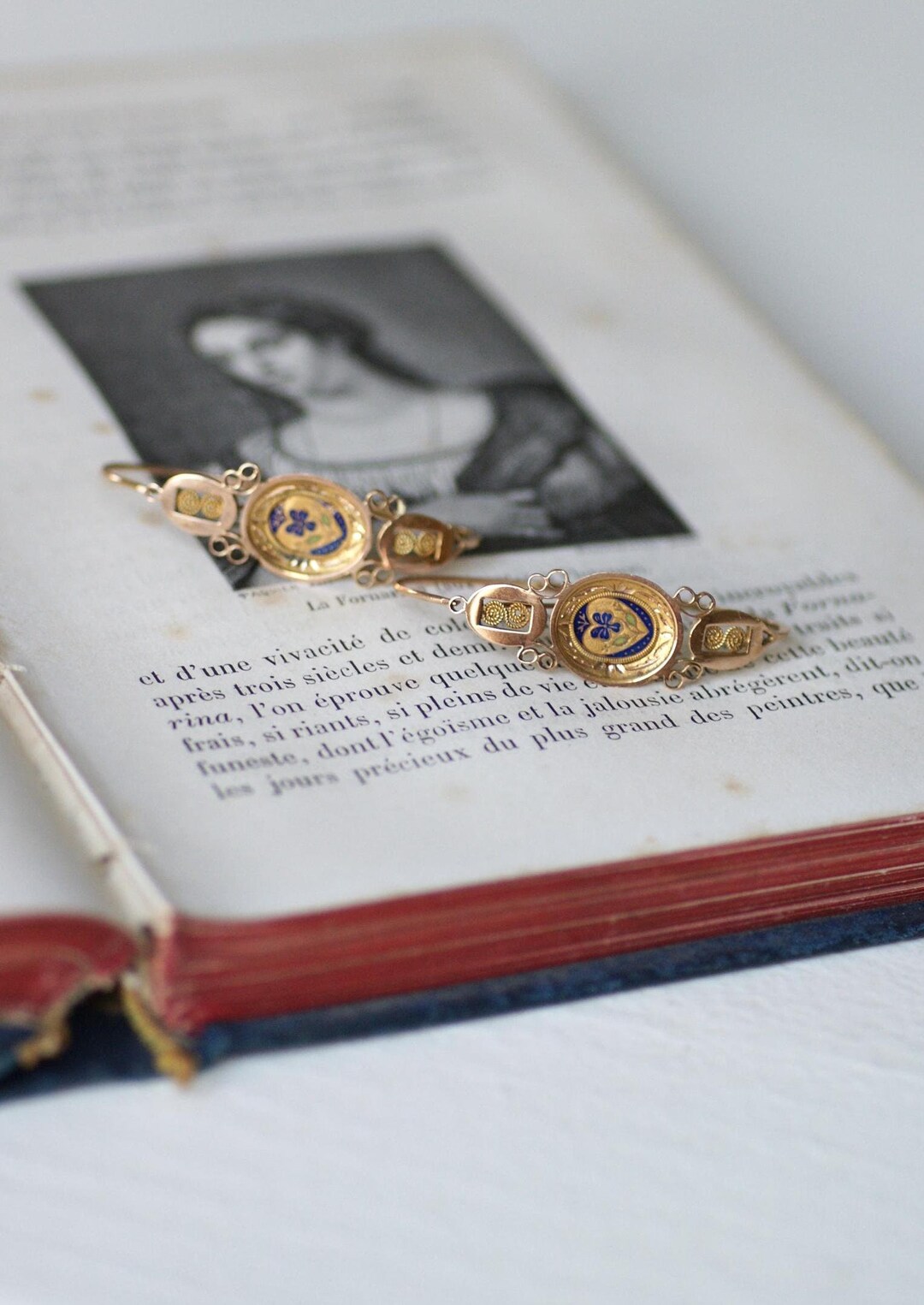 Antique Fishtail Heart and Flower Earrings in Enamel on Gold - Etsy