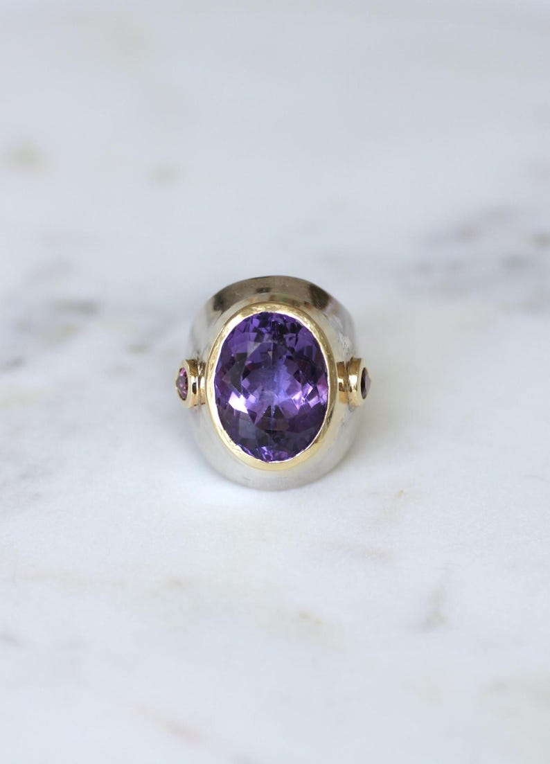 Amethyst and Pink Tourmaline Signet Ring in Gold and Silver - Etsy