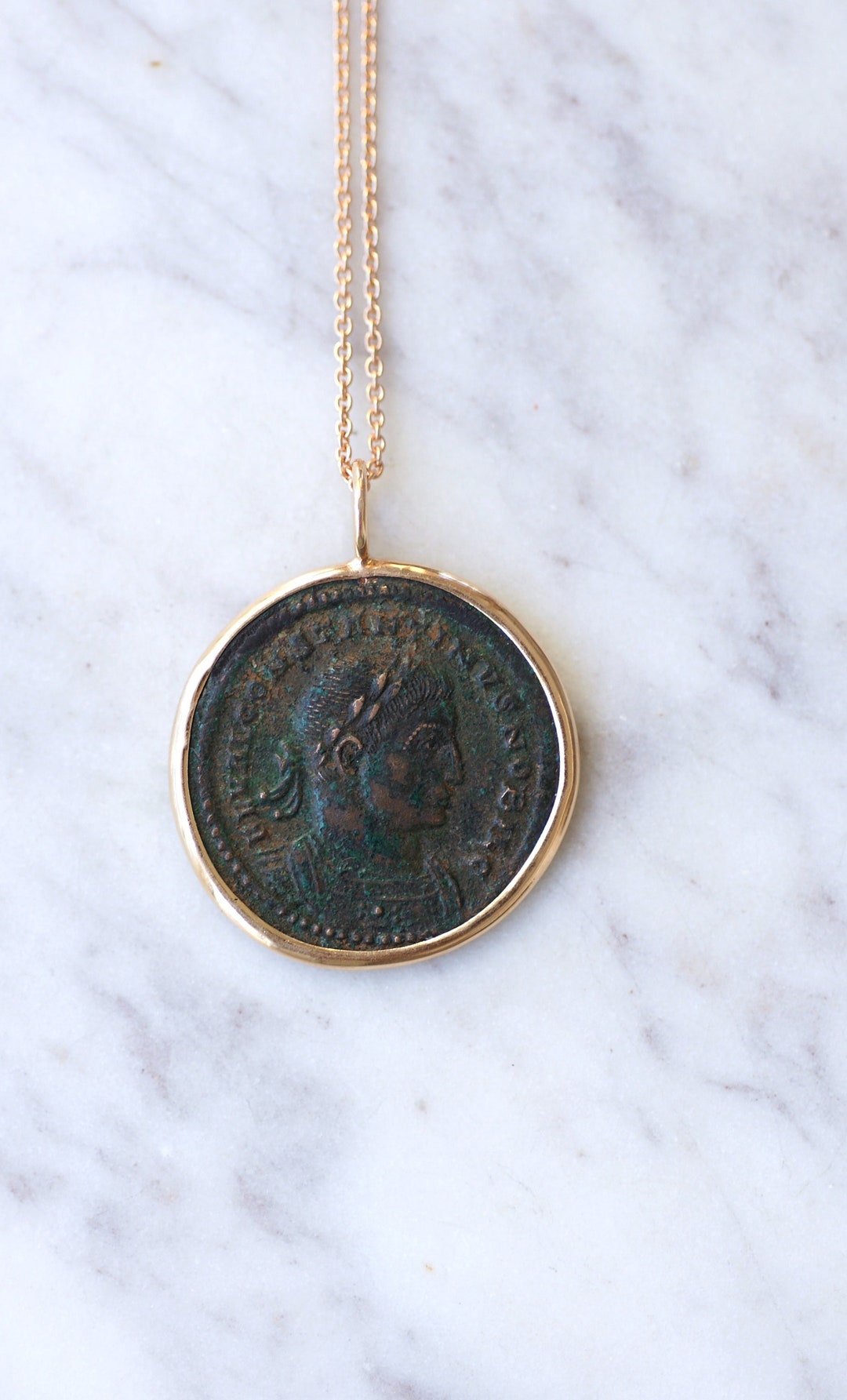 Ancient Roman Copper Coin Pendant Necklace Rose Gold Setting - Etsy