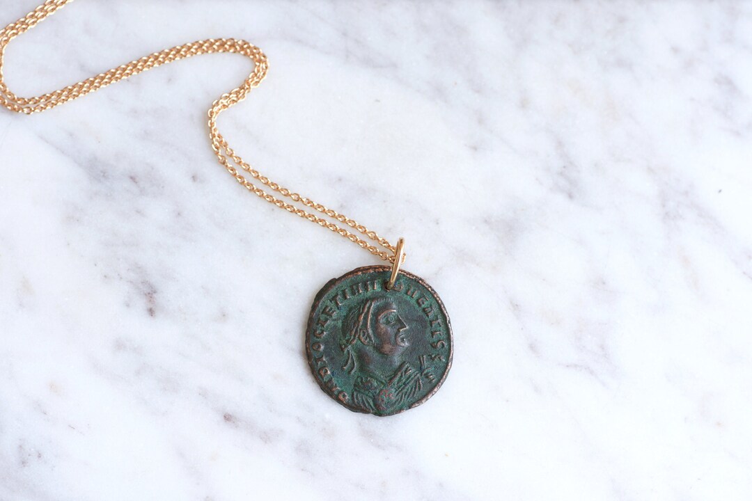 Ancient Roman Copper Coin Pendant Necklace, Diocletian, Rose Gold ...