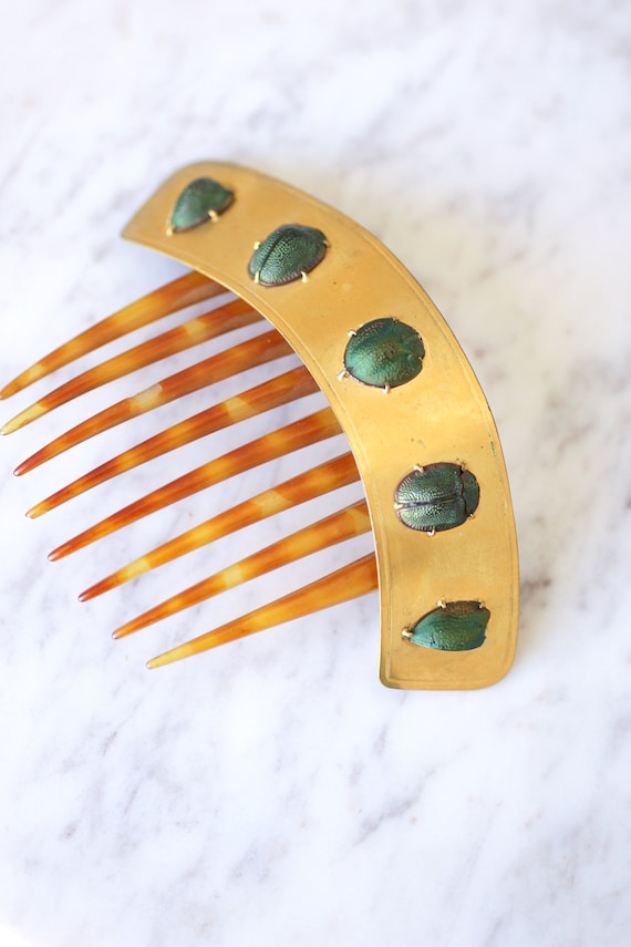 Ancient hair comb, Egyptomania tiara, beetle and horn - Gem