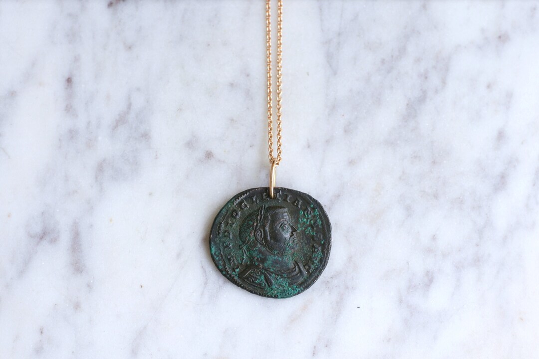 Ancient Roman Copper Coin Pendant Necklace, Diocletian, Rose Gold ...