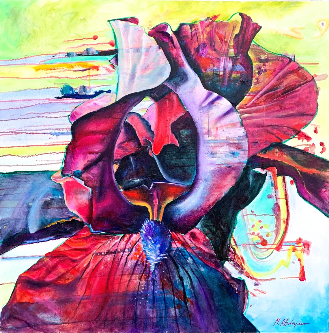 Iris Flower Abstract Original Oil Painting, Large Modern Canvas, Wall ...