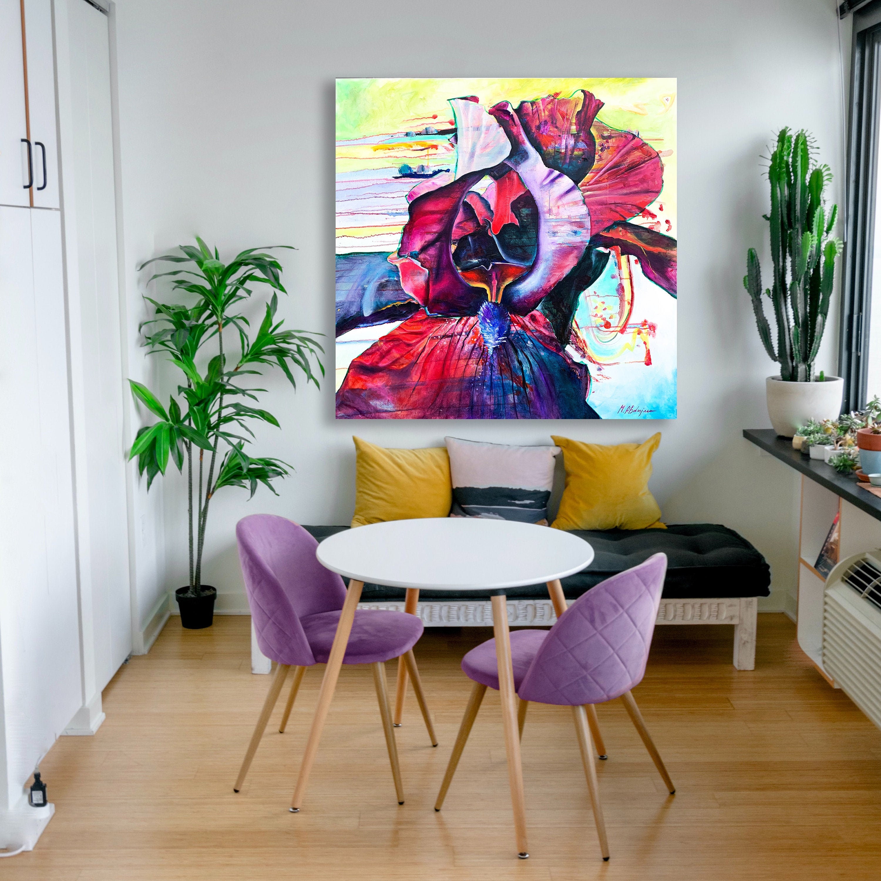 Iris Flower Abstract Original Oil Painting, Large Modern Canvas, Wall ...