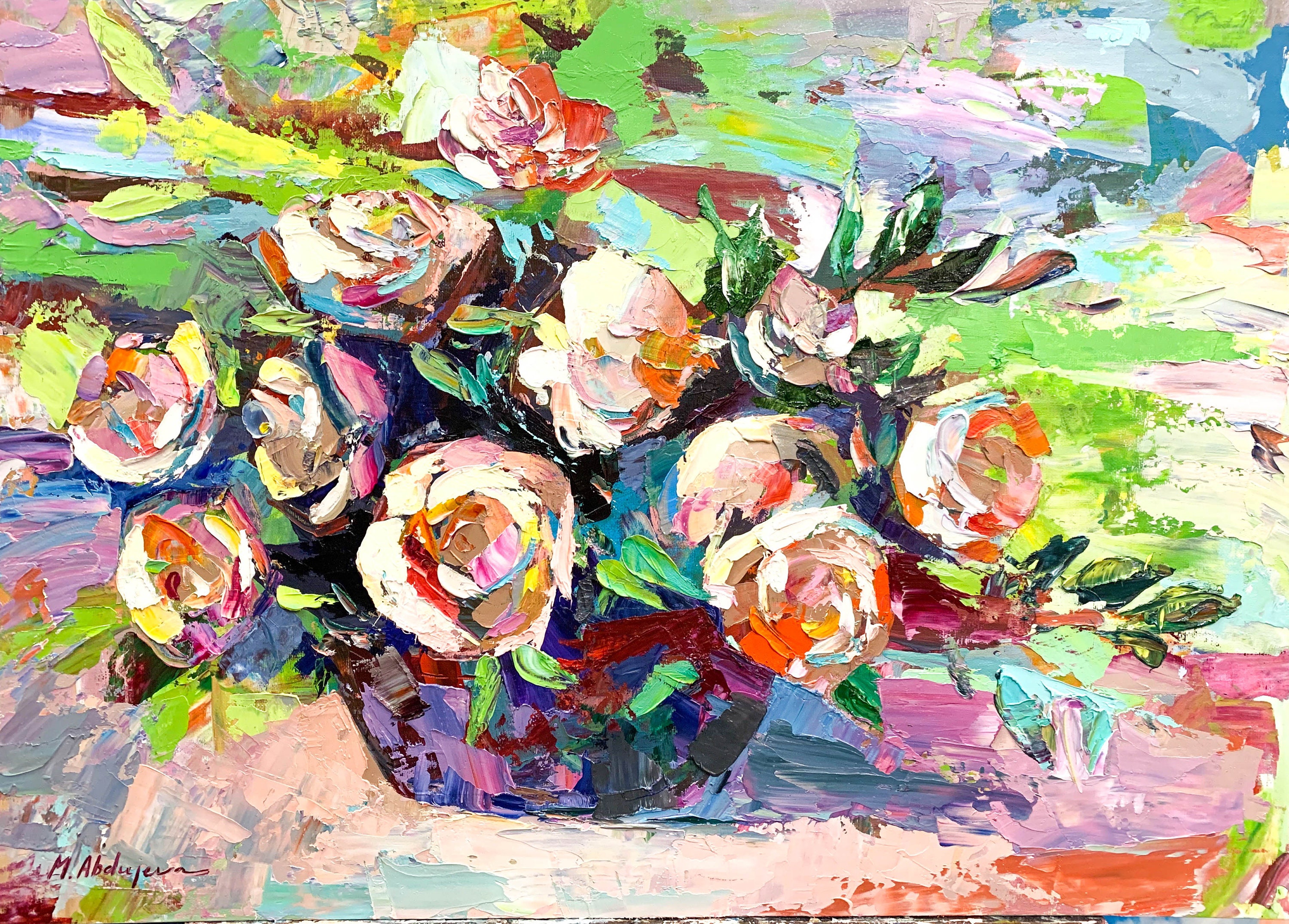 Expressionism Roses Original Painting, Wall Art Home Decor, Flowers ...