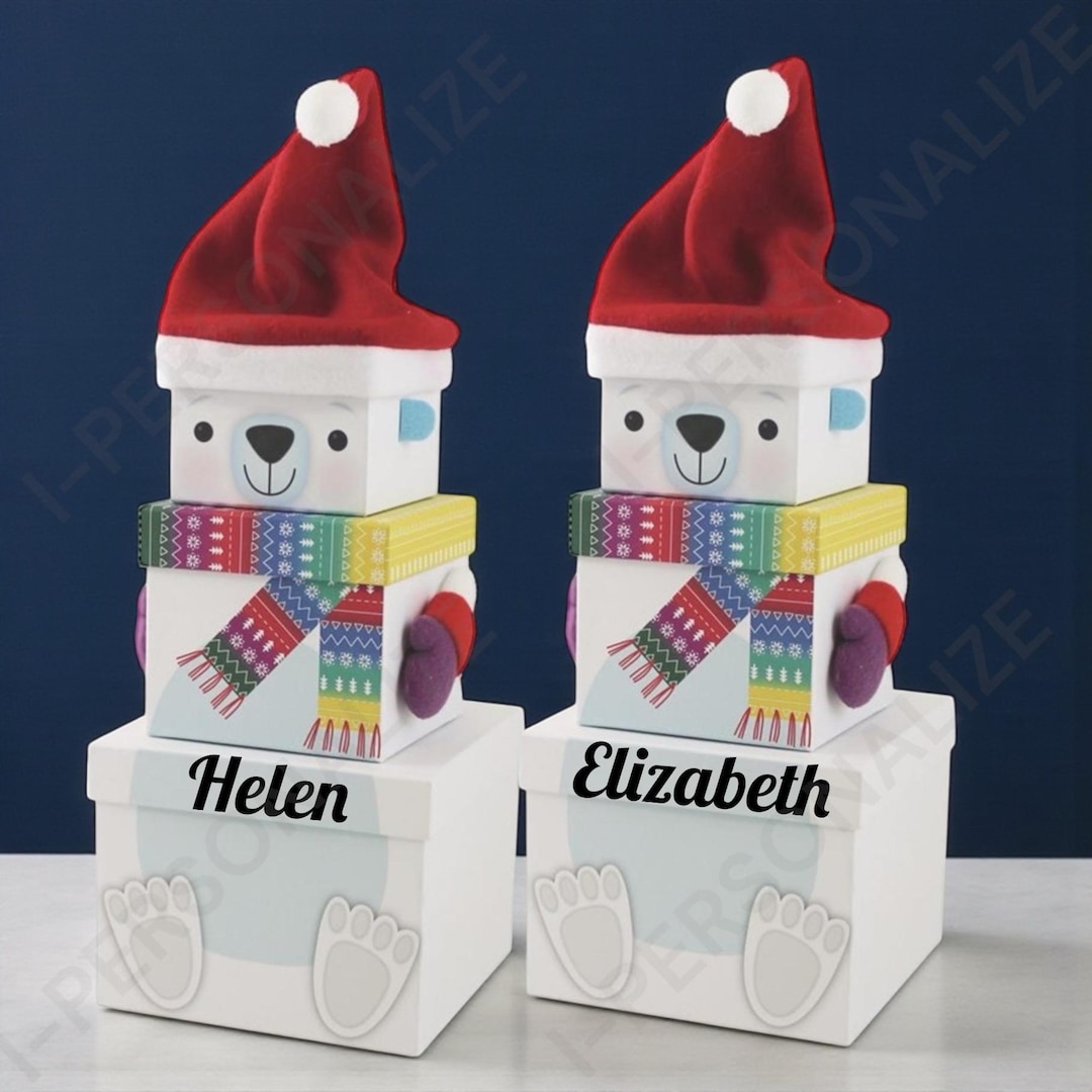 Personalised Polar Bear Stacking Boxes Novelty Christmas Decor ...