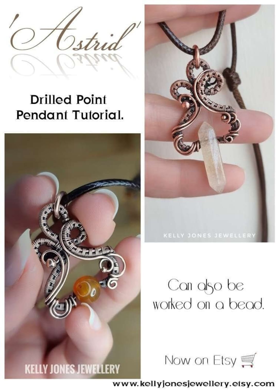 Astrid Pendant Tutorial for Drilled Point or Bead. Wire Wrap Pdf Tutorial Download. Many Pages ...