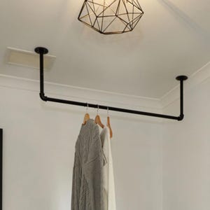 Industrial Ceiling Mount Clothing Rack - 25" Drop Laundry Room Hanger ...