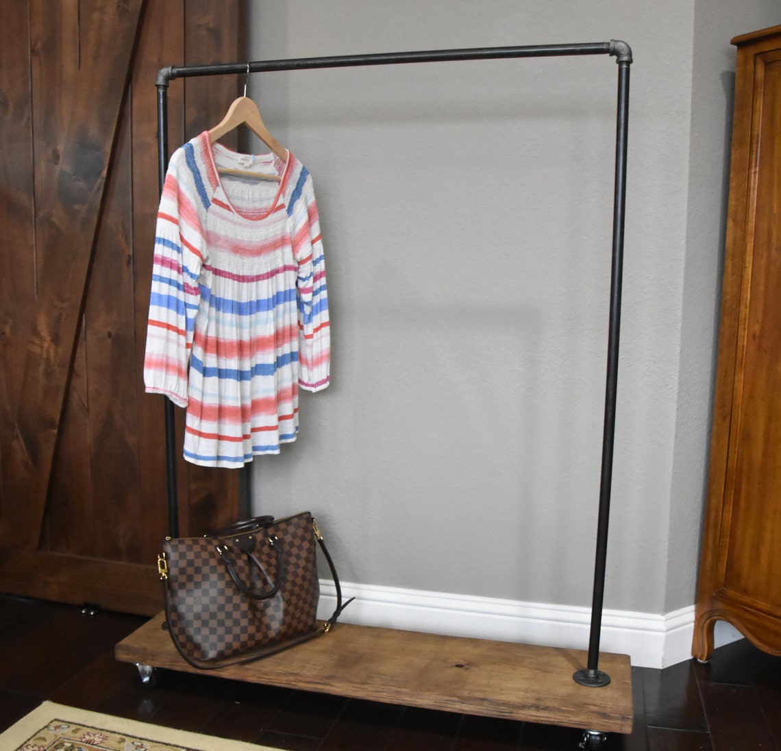 Industrial Garment Clothing Rack With Rustic Wood Base - Etsy