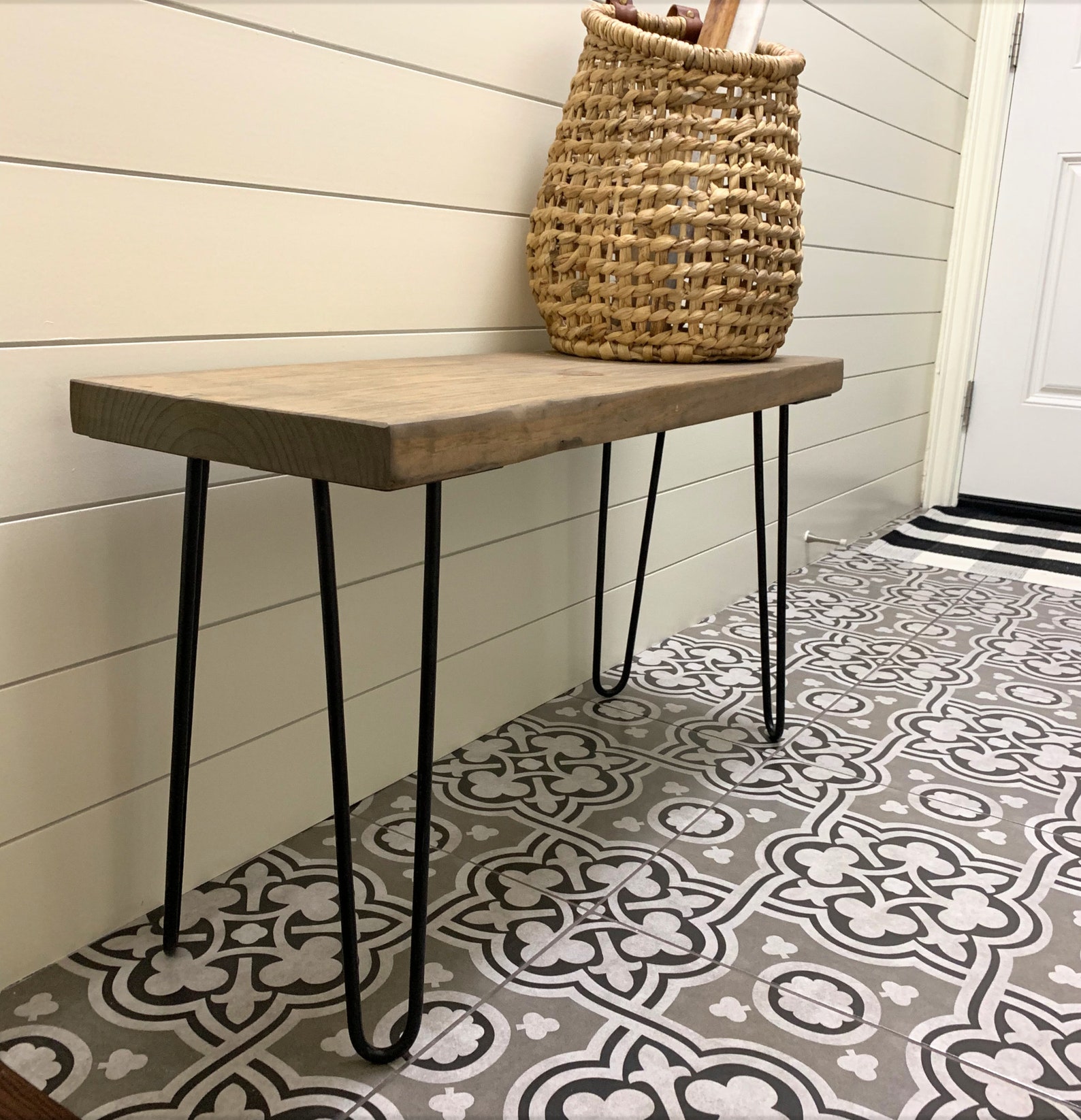 Narrow Farmhouse Bench 16 Long Rustic Wood Hairpin Leg - Etsy