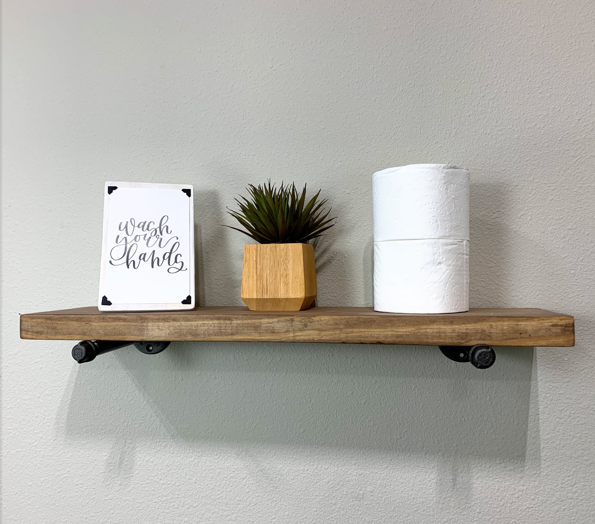 Rustic Floating Shelf: Solid Wood & Pipe Brackets, Farmhouse Decor - Etsy
